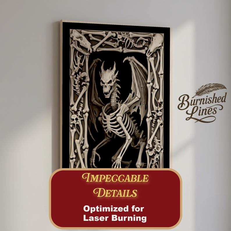 3D Illusion Skeleton Dragon | Gothic Bone Frame Engraving | Lightburn ...