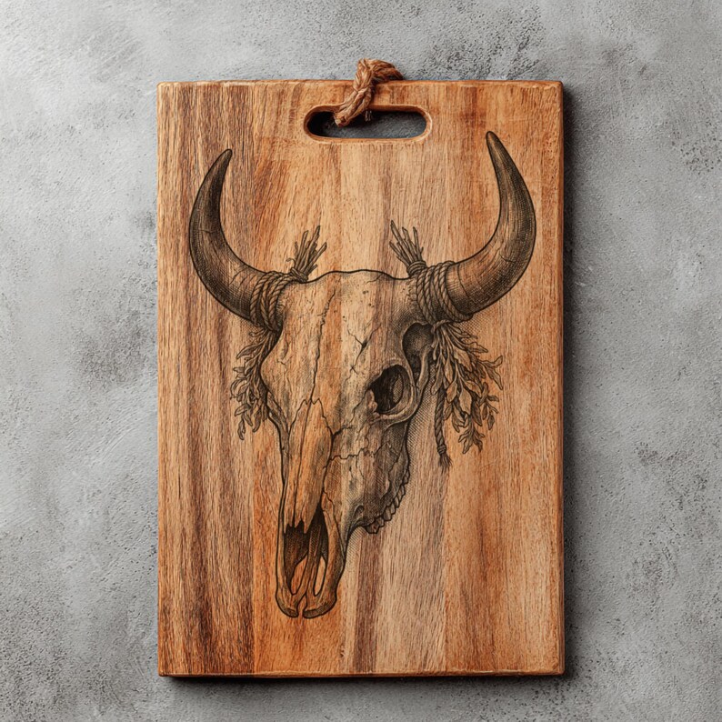 Western Bull Skull | Boho Wall Decor | Laser Engraving File | Rustic ...