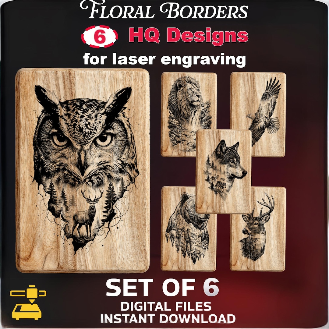Double Exposure Animals | Laser Engraving Files | Rustic Wood Burn ...