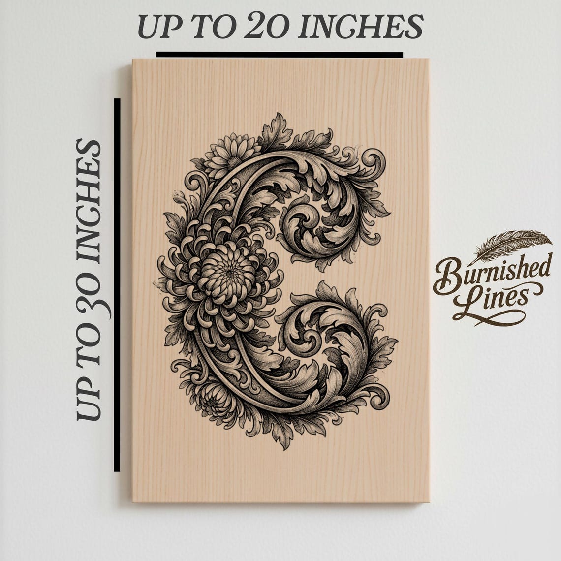 Ornate Letter C | Chrysanthemum Flower Sketch | Charcuterie Board ...