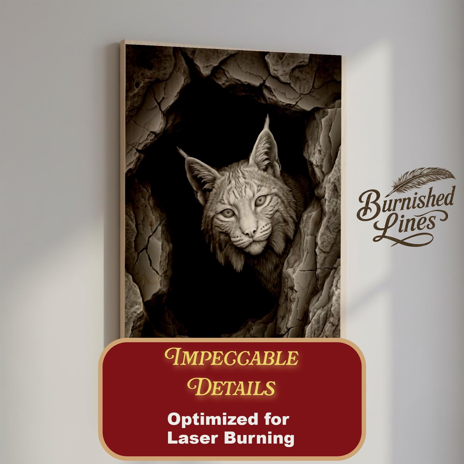 3D Lynx Cave Relief | Mountain Lion Engraving | Deep Etch File | Slate ...