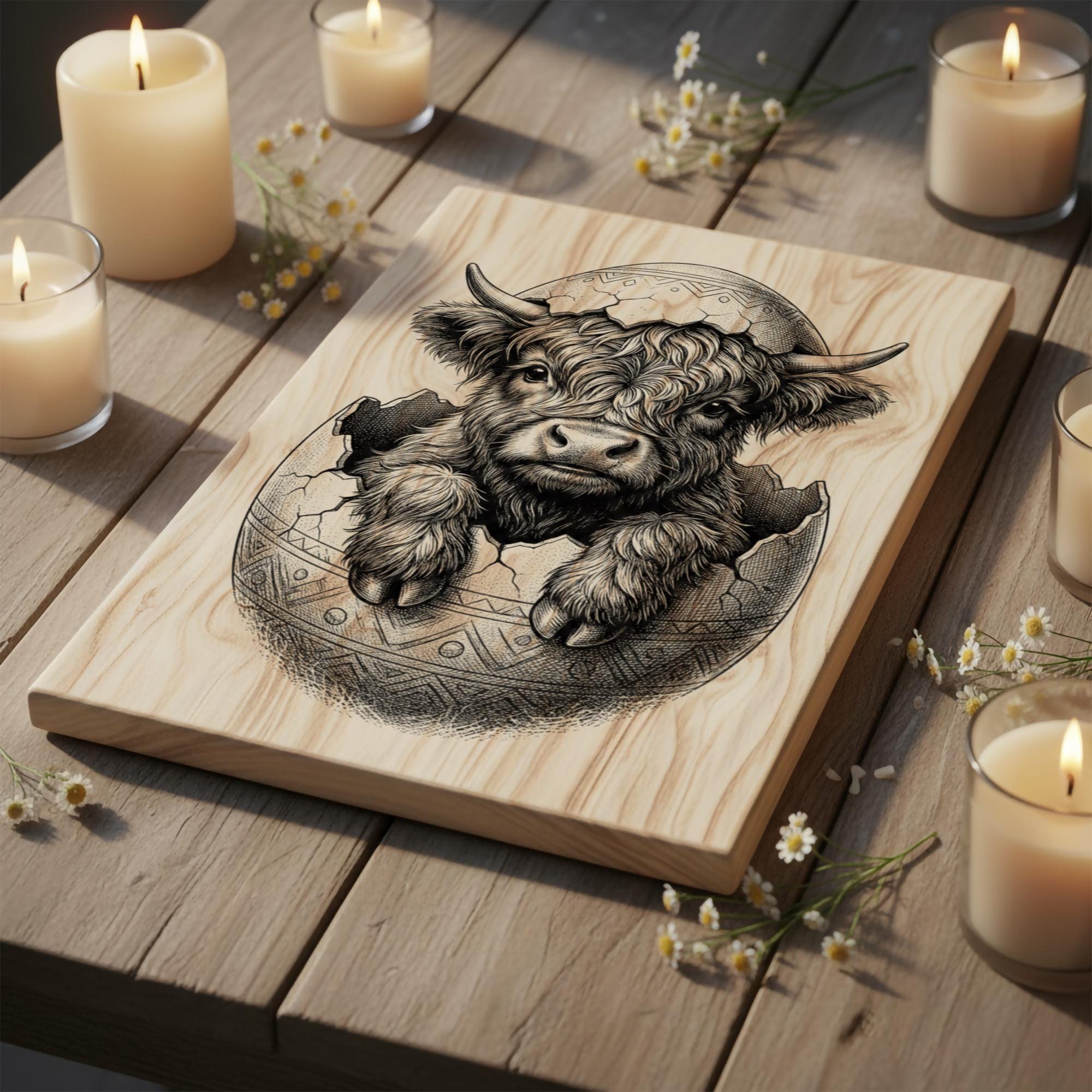 Hatching Highland Cow | Spring Decor Plaque | Laser Engraving Art ...