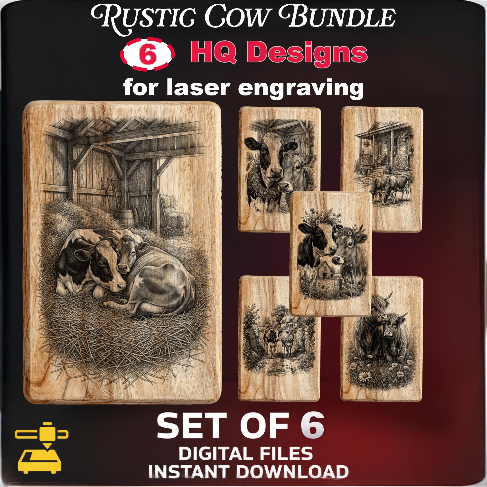 Rustic Cow Bundle | Farmhouse Kitchen Decor | 6 Laser Engrave Designs ...