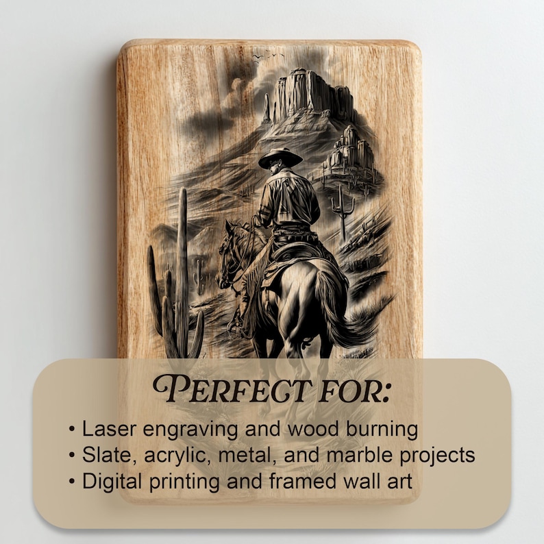 Cowboy Desert Scene Laser Engraving File, Dithered Western Design (PNG ...