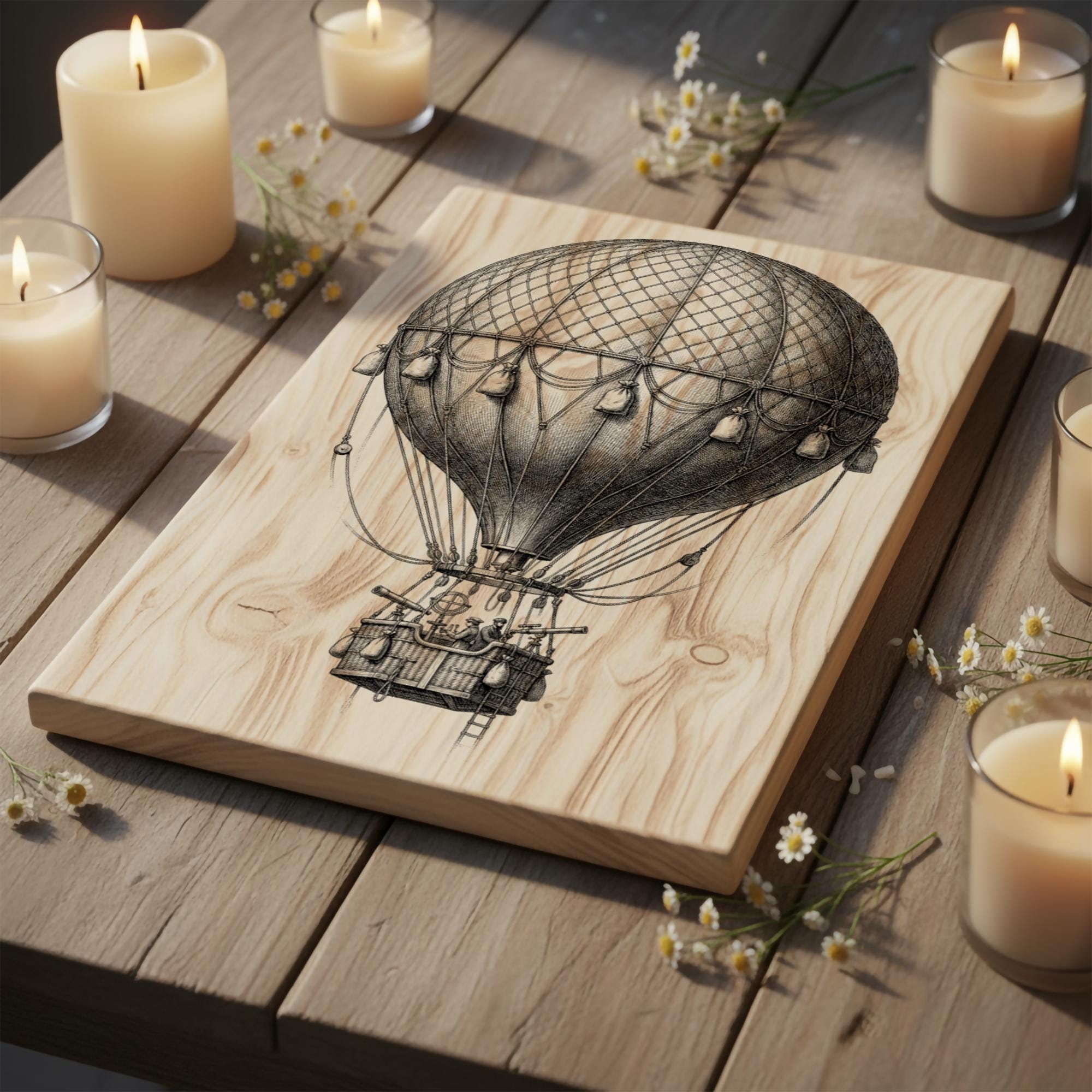 Vintage Hot Air Balloon | Explorer Illustration | Wood Burn Stencil ...