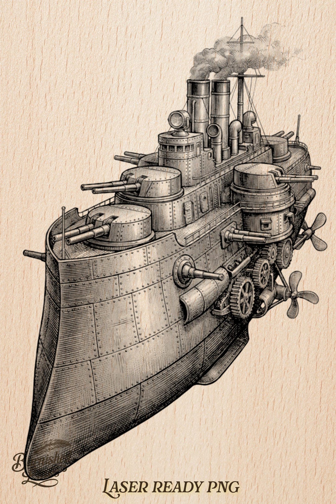 Ironclad Airship Graphic | Industrial Steampunk | Slate Laser Engraving ...