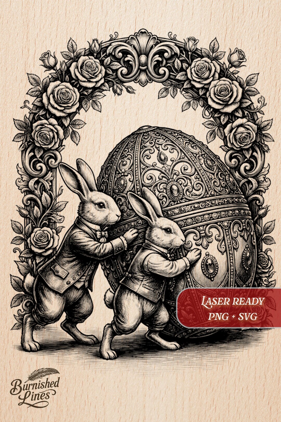 Victorian Rabbits Fabergé Egg Rose Arch | Laser Engraving PNG | Easter ...