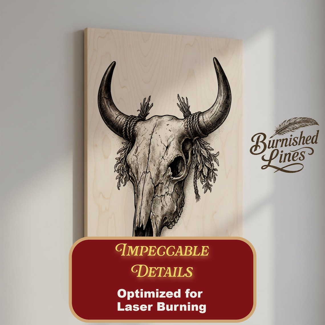 Western Bull Skull | Boho Wall Decor | Laser Engraving File | Rustic ...