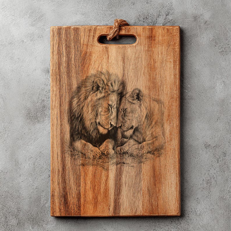 Lion Couple Portrait | Safari Animal Engrave | Pyrography Sketch ...