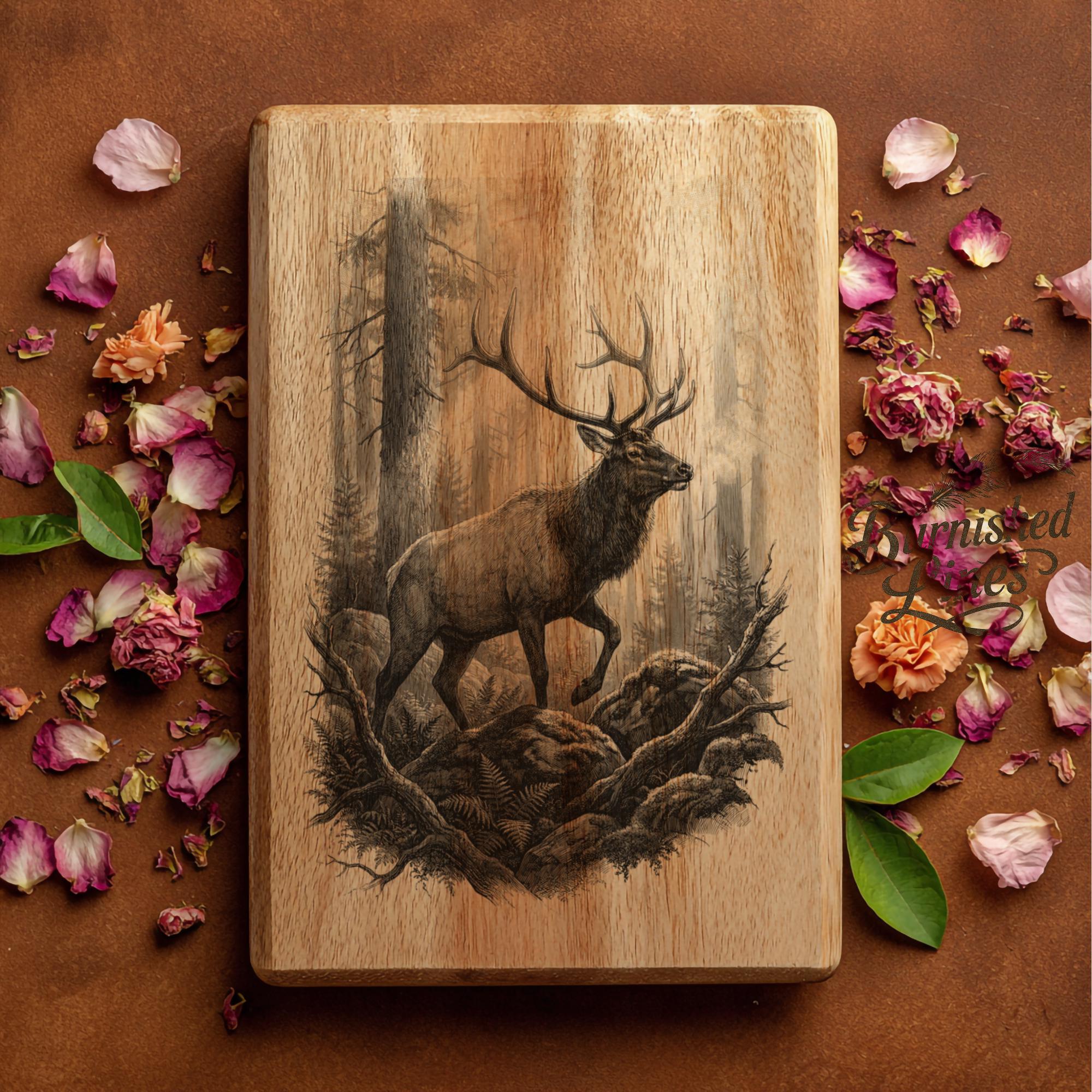 Bull Elk Forest | Wildlife Hunting Decor | Laser Ready Art | Slate ...