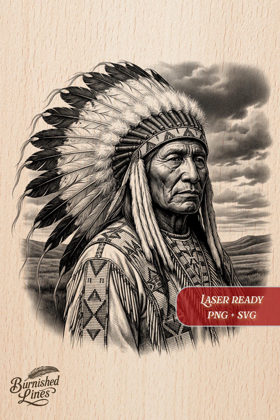 Native American Chief War Bonnet Portrait | Plains Elder | Laser ...