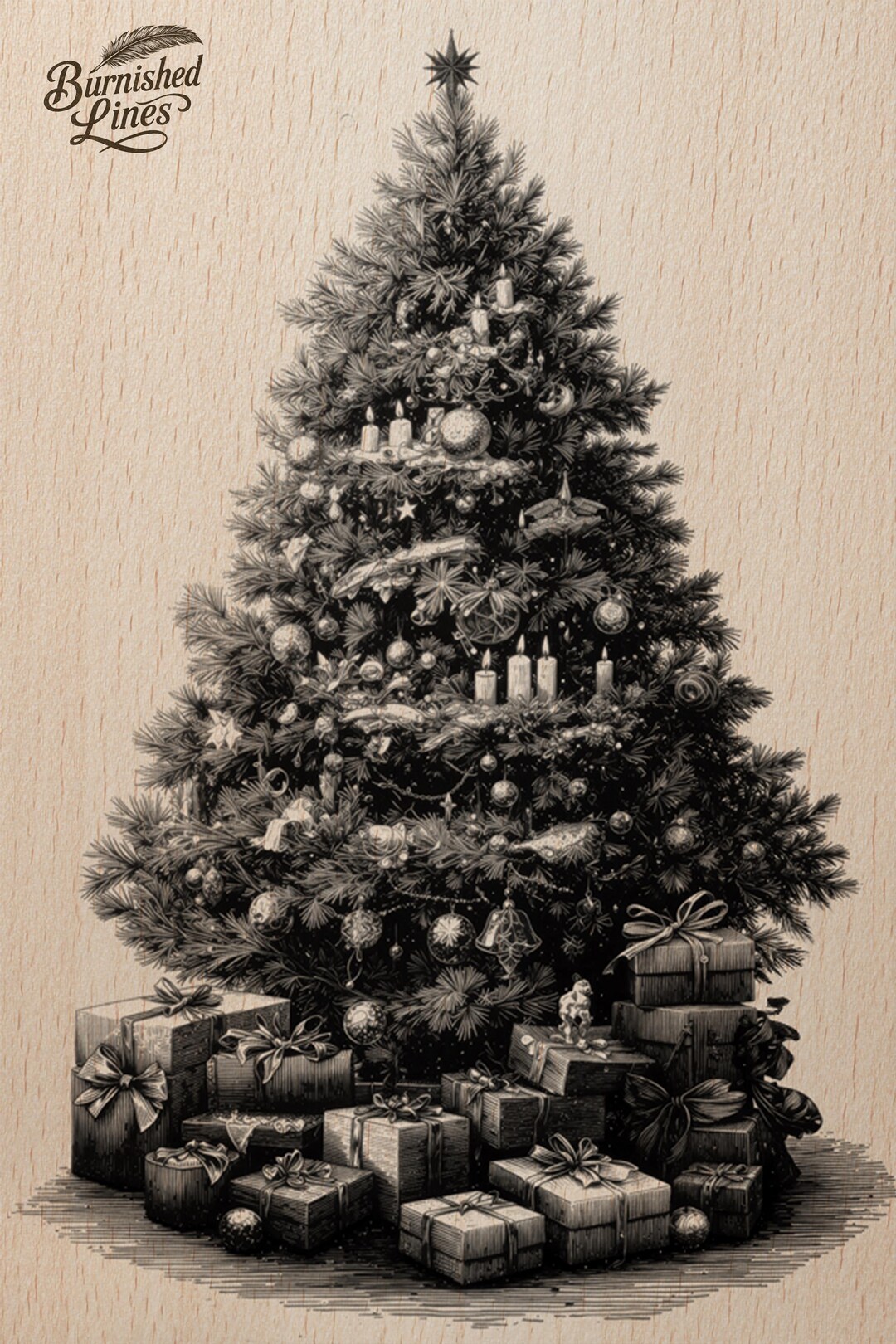 Vintage Christmas Tree PNG | Laser Engraving File, Dithered Xmas Art ...