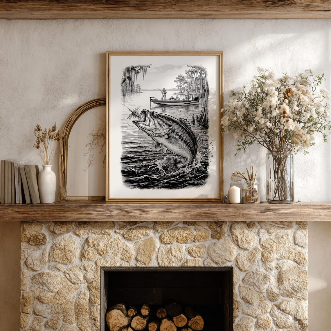 Bass Fishing Swamp Scene | Slate Coaster Engrave | Lightburn Ready Art ...