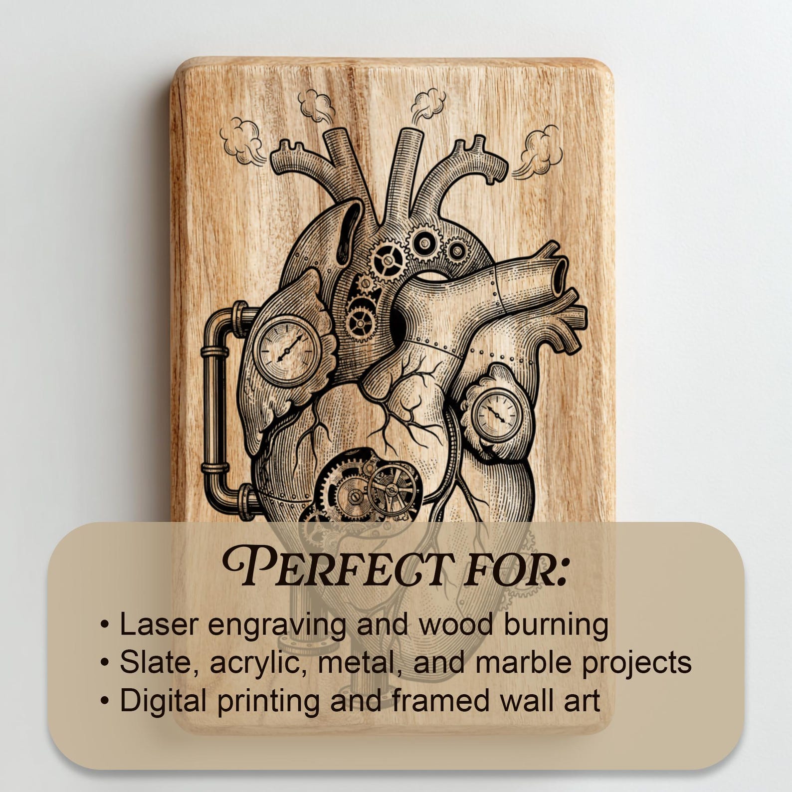 Steampunk Anatomical Heart Engraving | Mechanical Gear Organ Art ...