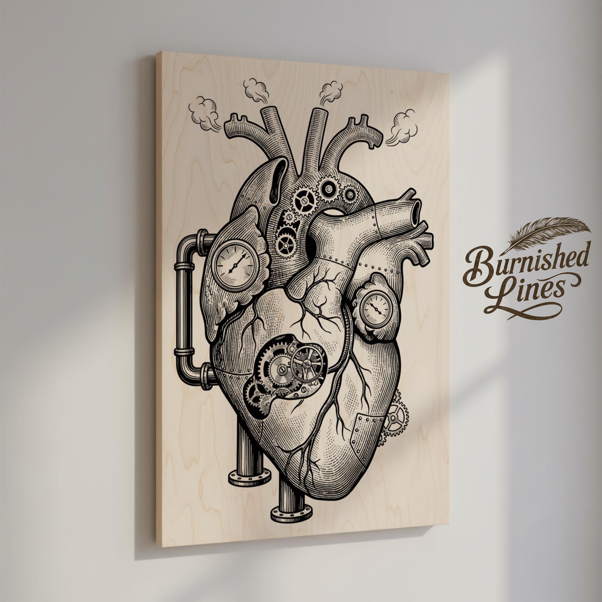 Steampunk Anatomical Heart Engraving | Mechanical Gear Organ Art ...