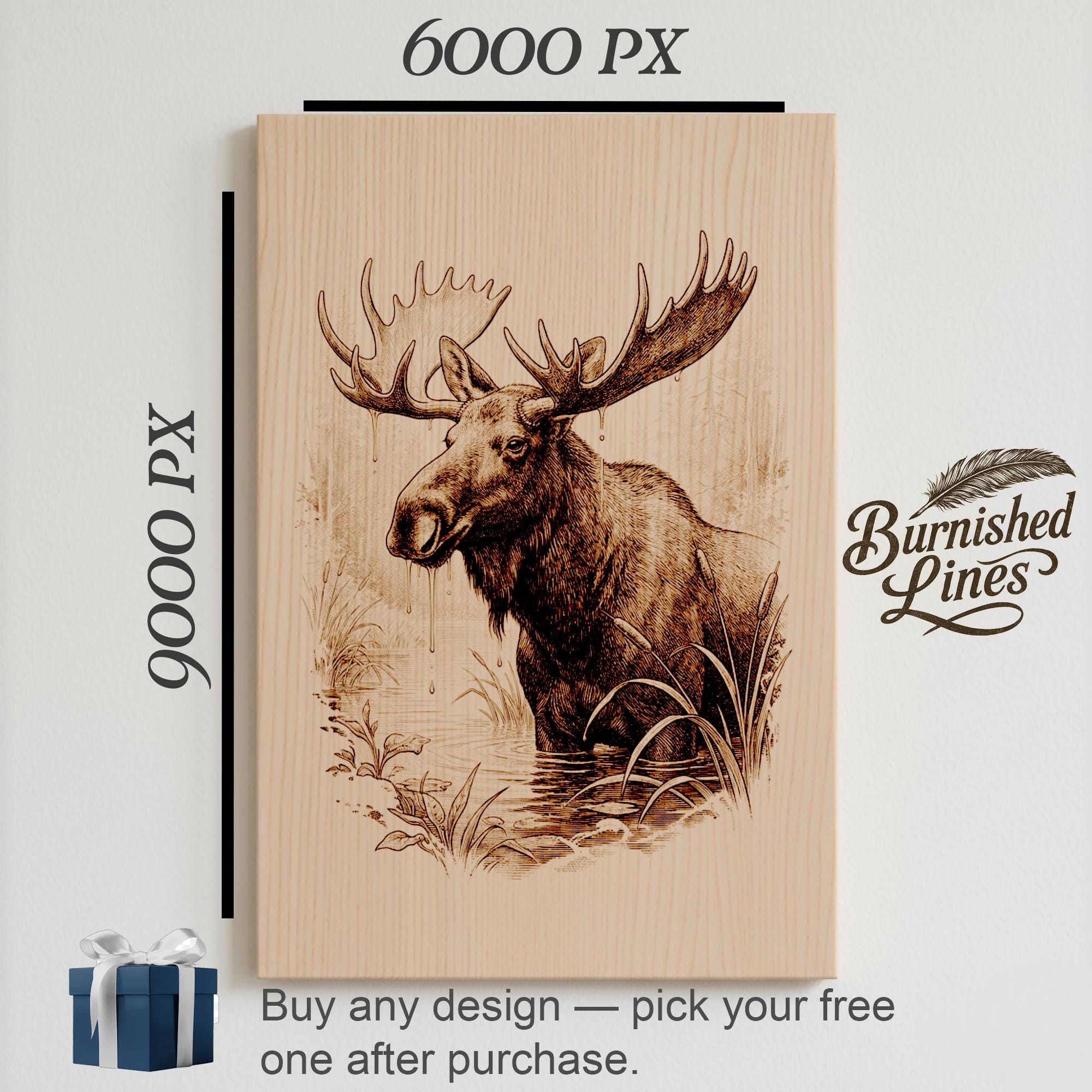 Bull Moose Engraving | Wildlife Slate Coaster | Laser Ready Art | Wood ...