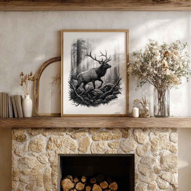 Bull Elk Forest | Wildlife Hunting Decor | Laser Ready Art | Slate ...