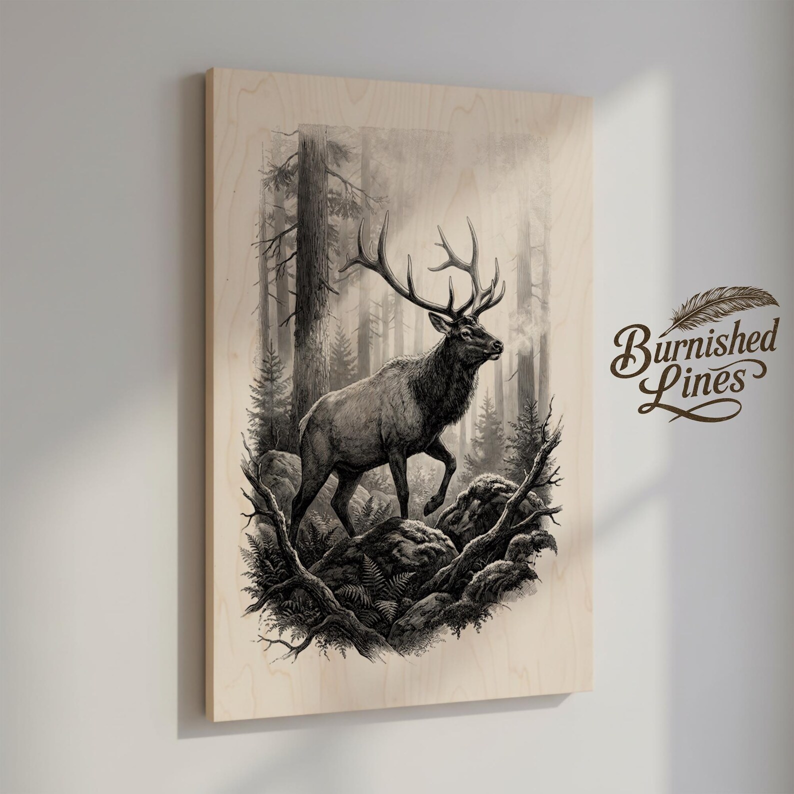 Bull Elk Forest | Wildlife Hunting Decor | Laser Ready Art | Slate ...