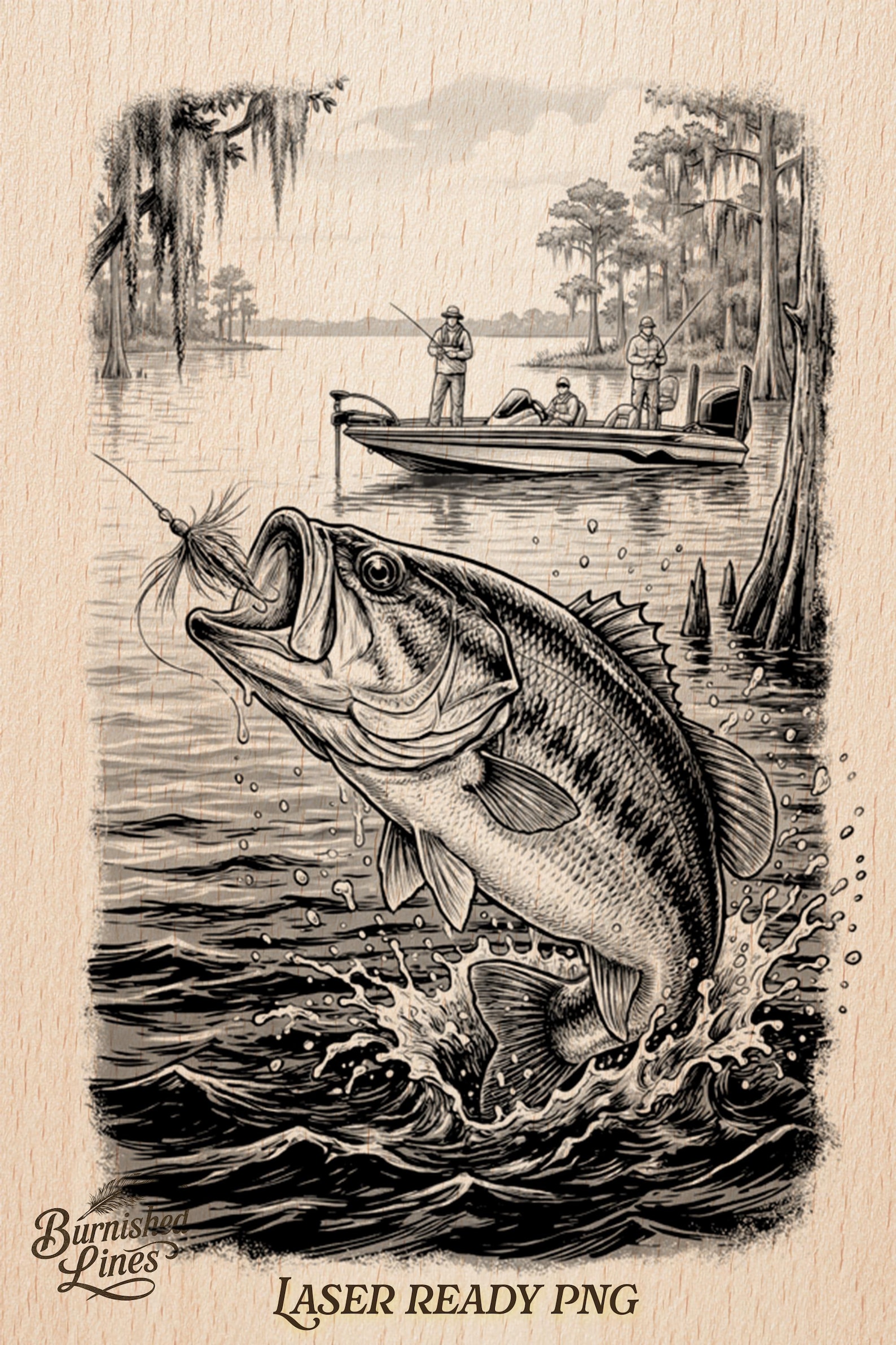 Bass Fishing Swamp Scene | Slate Coaster Engrave | Lightburn Ready Art ...