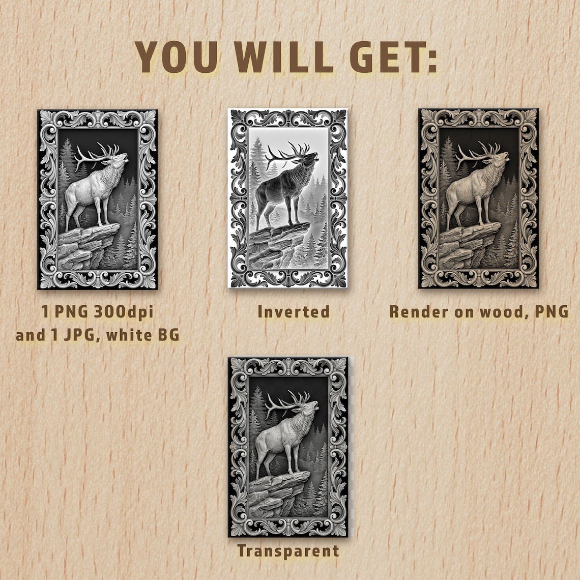 3D Elk Depth Map | Stag Laser Engraving File | CNC Relief Carving Model ...