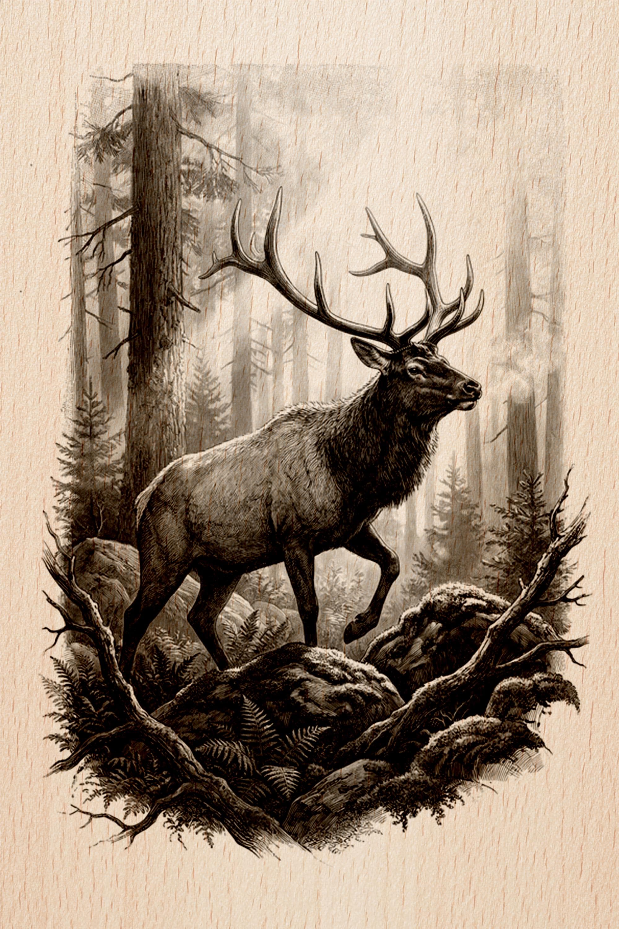 Bull Elk Forest | Wildlife Hunting Decor | Laser Ready Art | Slate ...