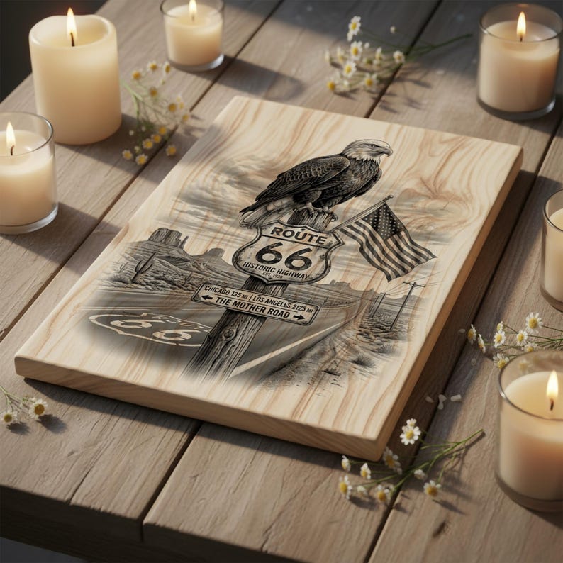 Bald Eagle Route 66 PNG Laser Engraving File | Wood Slate Plaque Sign ...
