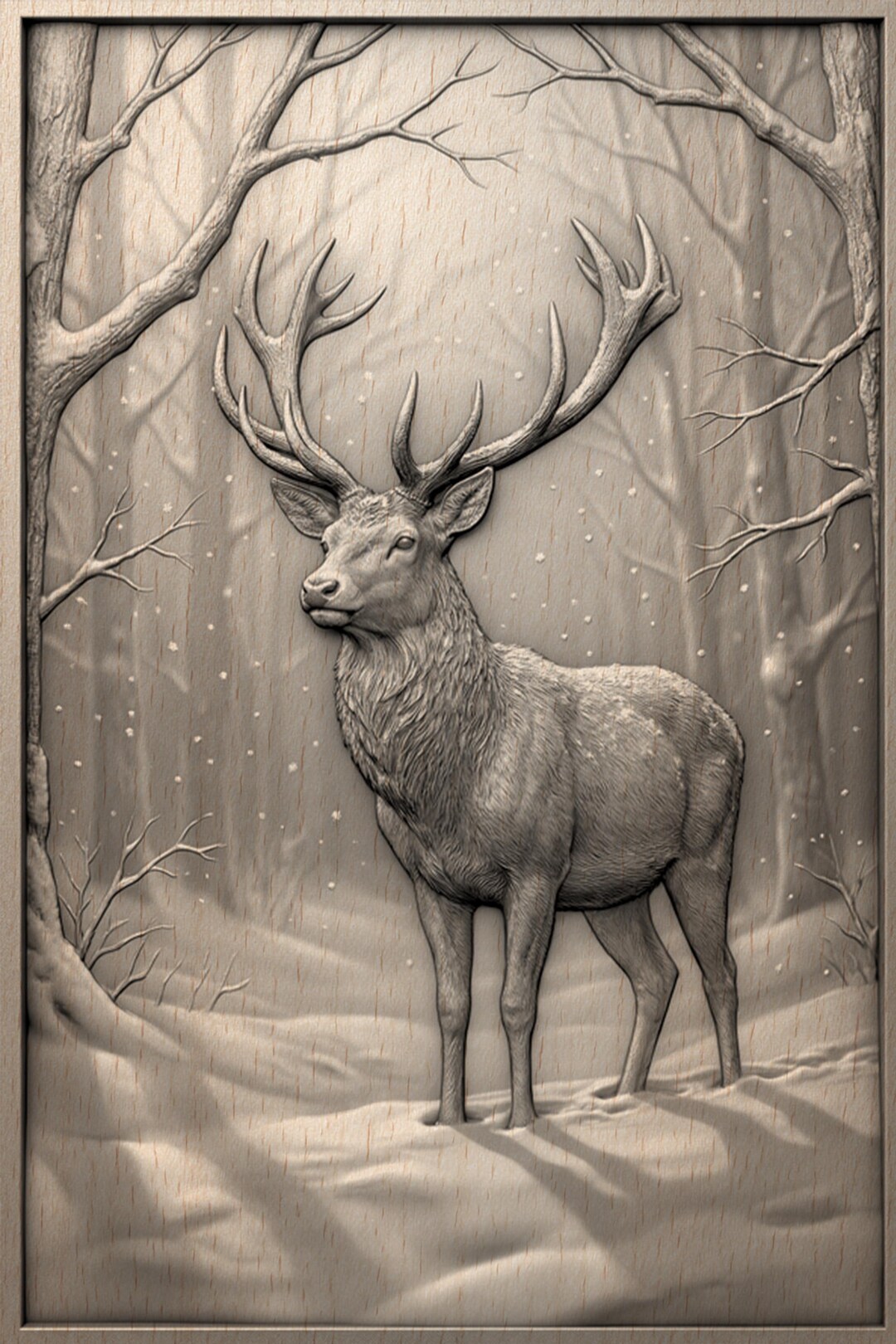 Majestic Stag 3D Relief | Winter Forest Deer Engraving | Laser Ready ...