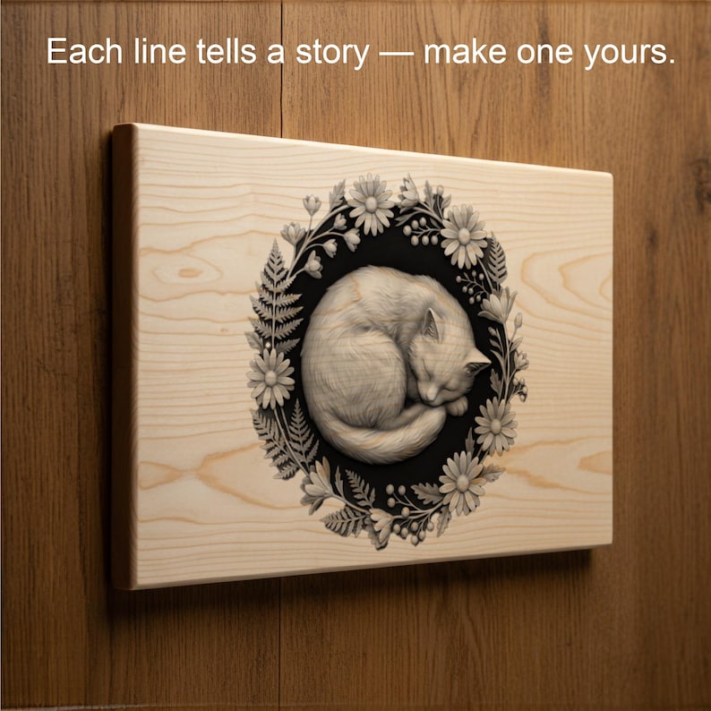 Sleeping Cat Floral Wreath 3D Relief Engraving | Pet Memorial Laser ...
