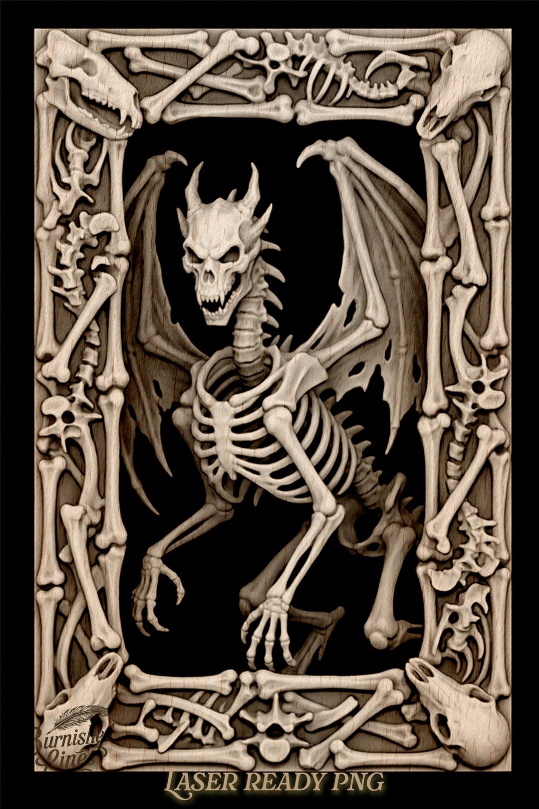 3D Illusion Skeleton Dragon | Gothic Bone Frame Engraving | Lightburn ...