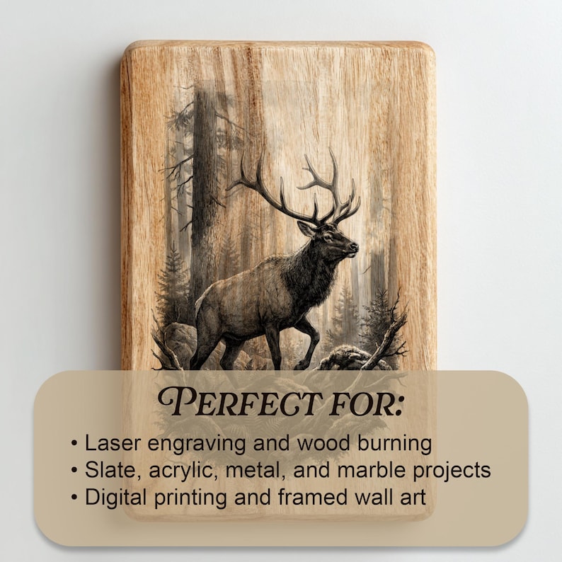 Bull Elk Forest | Wildlife Hunting Decor | Laser Ready Art | Slate ...