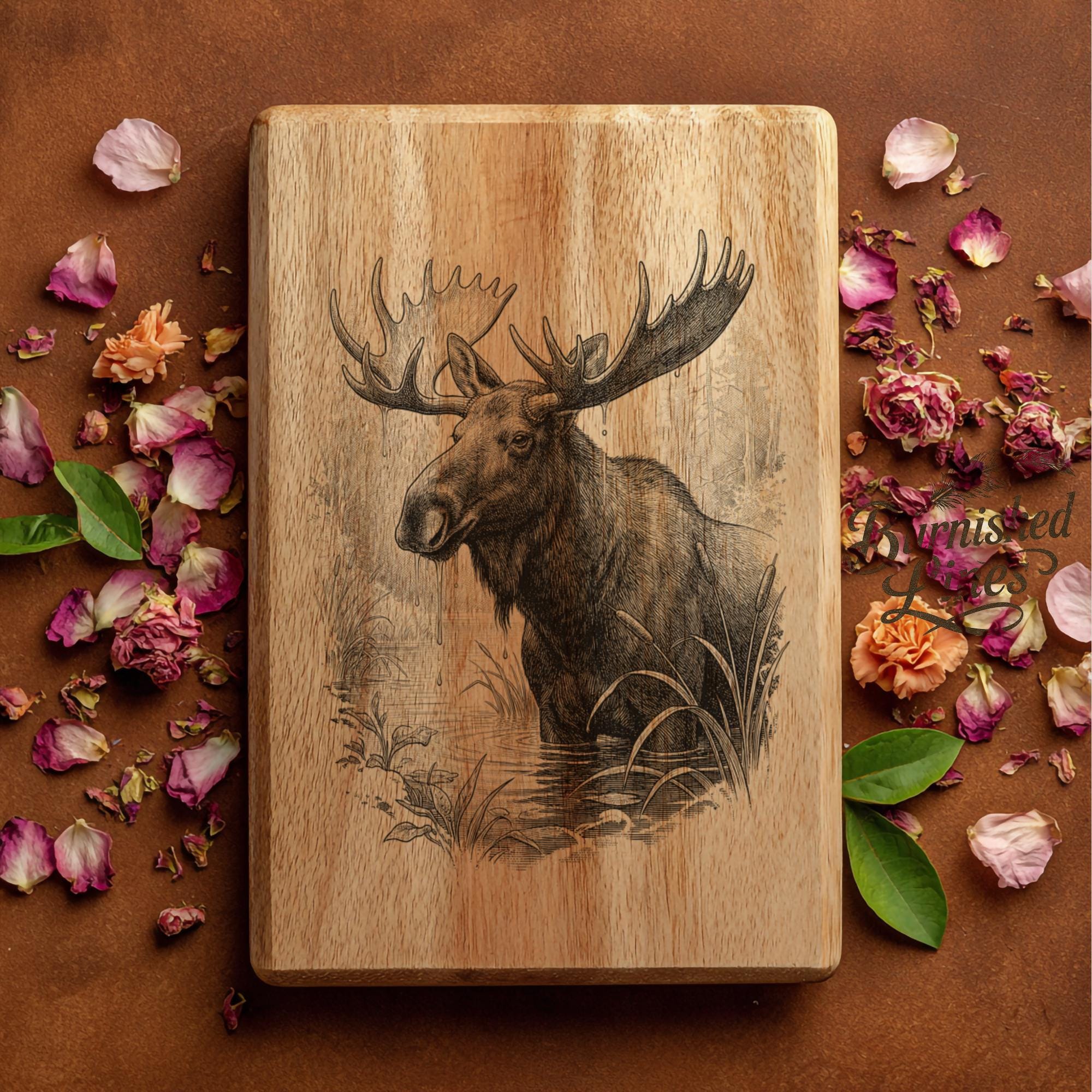 Bull Moose Engraving | Wildlife Slate Coaster | Laser Ready Art | Wood ...