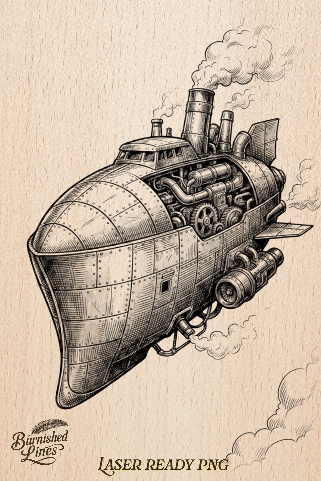 Steampunk Blueprint Art | Mechanical Cutaway | Laser Engraver File ...