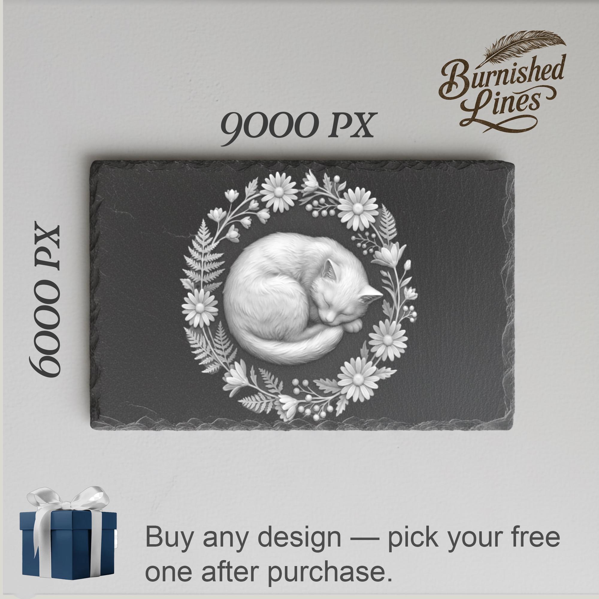 Sleeping Cat Floral Wreath 3D Relief Engraving | Pet Memorial Laser ...