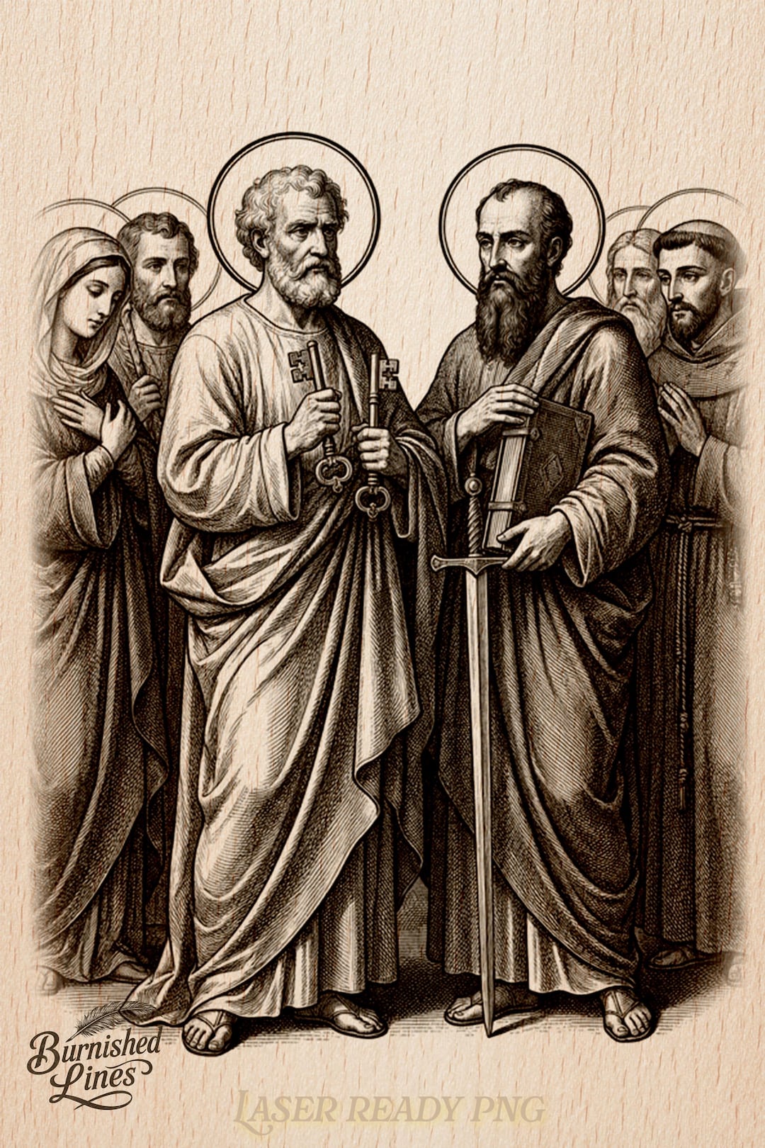 Gathering of Saints | St Peter and Paul | Catholic Laser Art | Wood ...