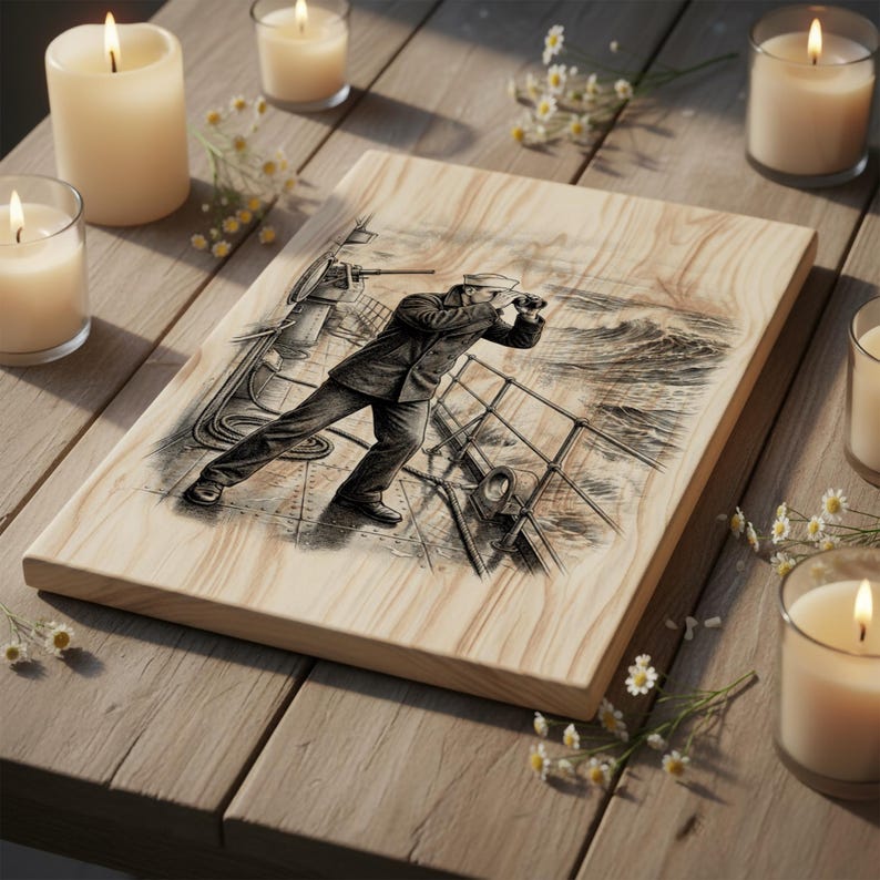 US Navy Sailor Lookout | Vintage Maritime Scene | Laser Engraving File ...