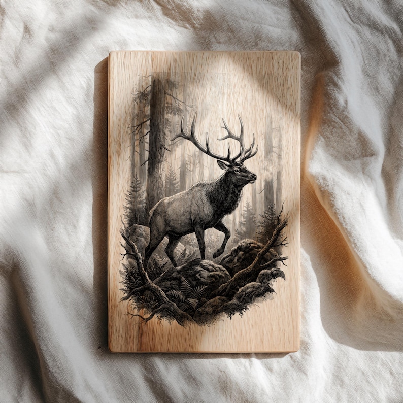 Bull Elk Forest | Wildlife Hunting Decor | Laser Ready Art | Slate ...