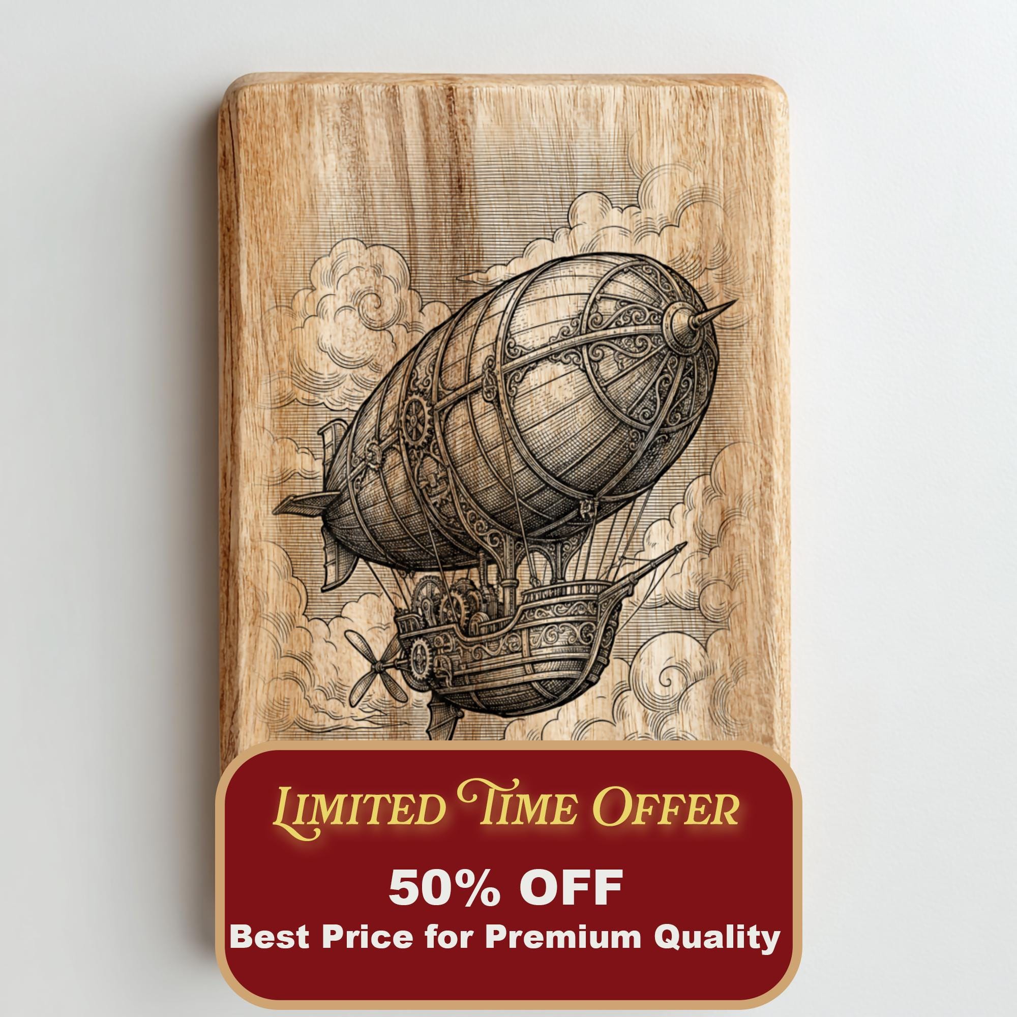 Detailed Steampunk Blimp | Sky Pirate Ship | Slate & Wood Engrave ...