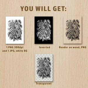 Floral Letter B Monogram | Botanical Leaf Engraving | Slate Coaster ...
