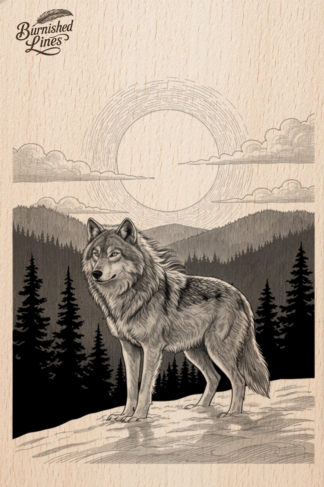 Wolf in Forest PNG | Laser Engraving | Mountain Wildlife Art | Wood ...