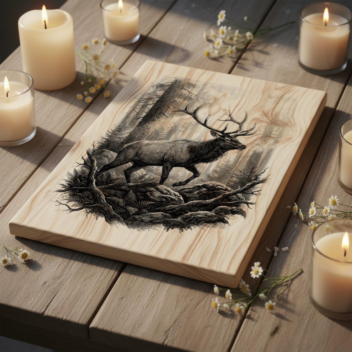 Bull Elk Forest | Wildlife Hunting Decor | Laser Ready Art | Slate ...