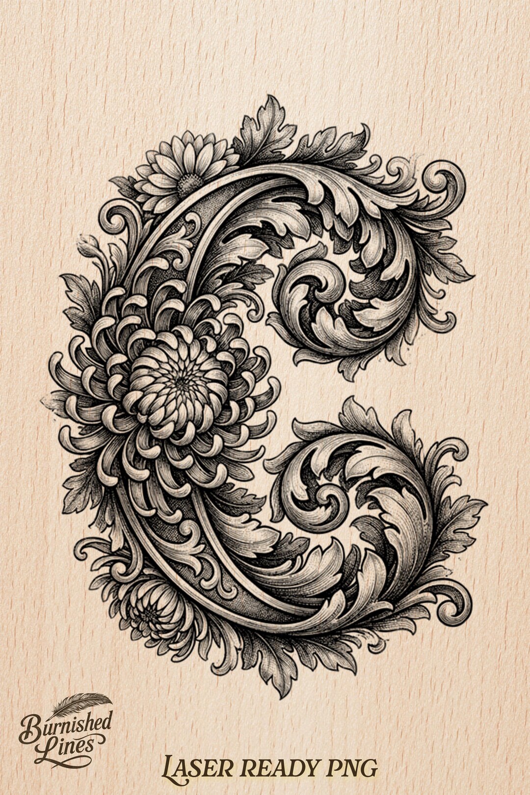 Ornate Letter C | Chrysanthemum Flower Sketch | Charcuterie Board ...