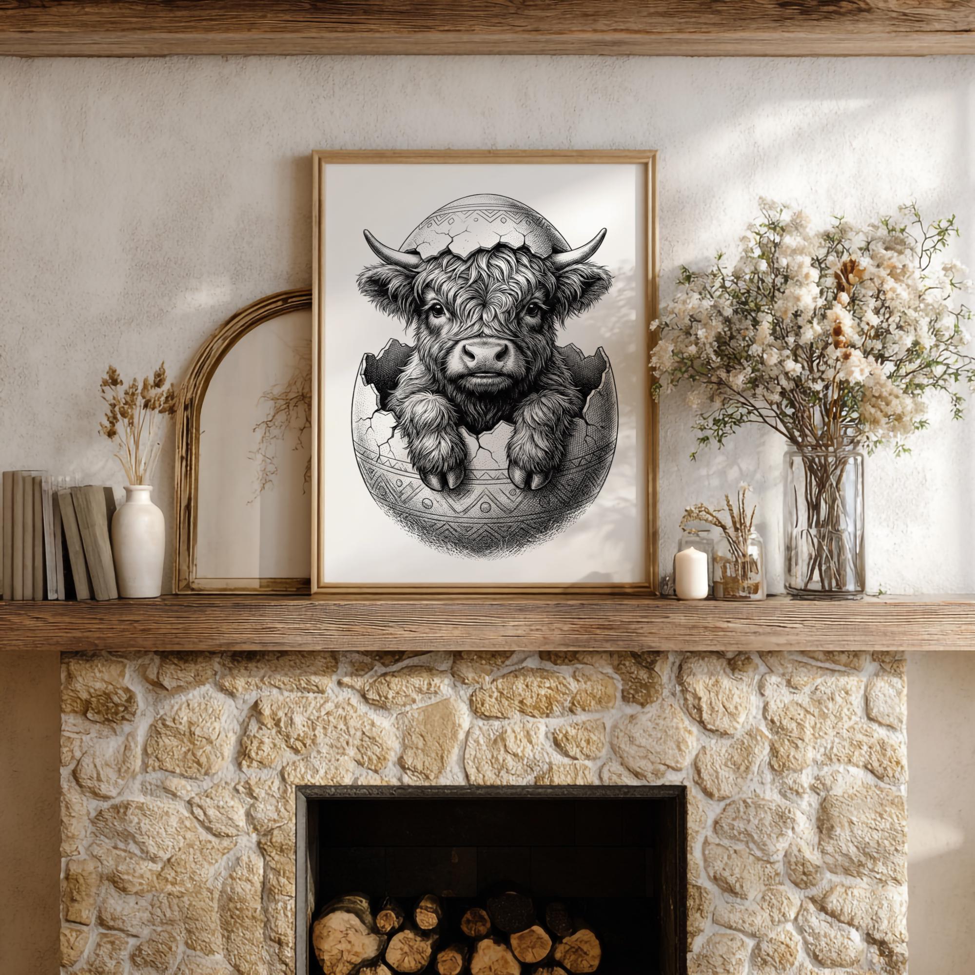 Hatching Highland Cow | Spring Decor Plaque | Laser Engraving Art ...