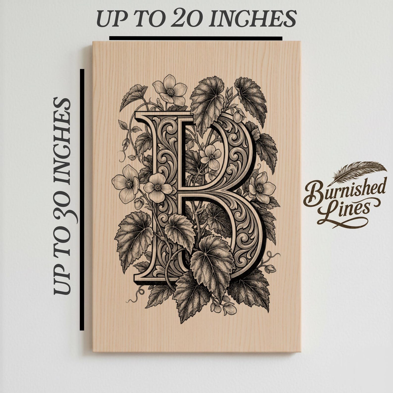 Floral Letter B Monogram | Botanical Leaf Engraving | Slate Coaster ...