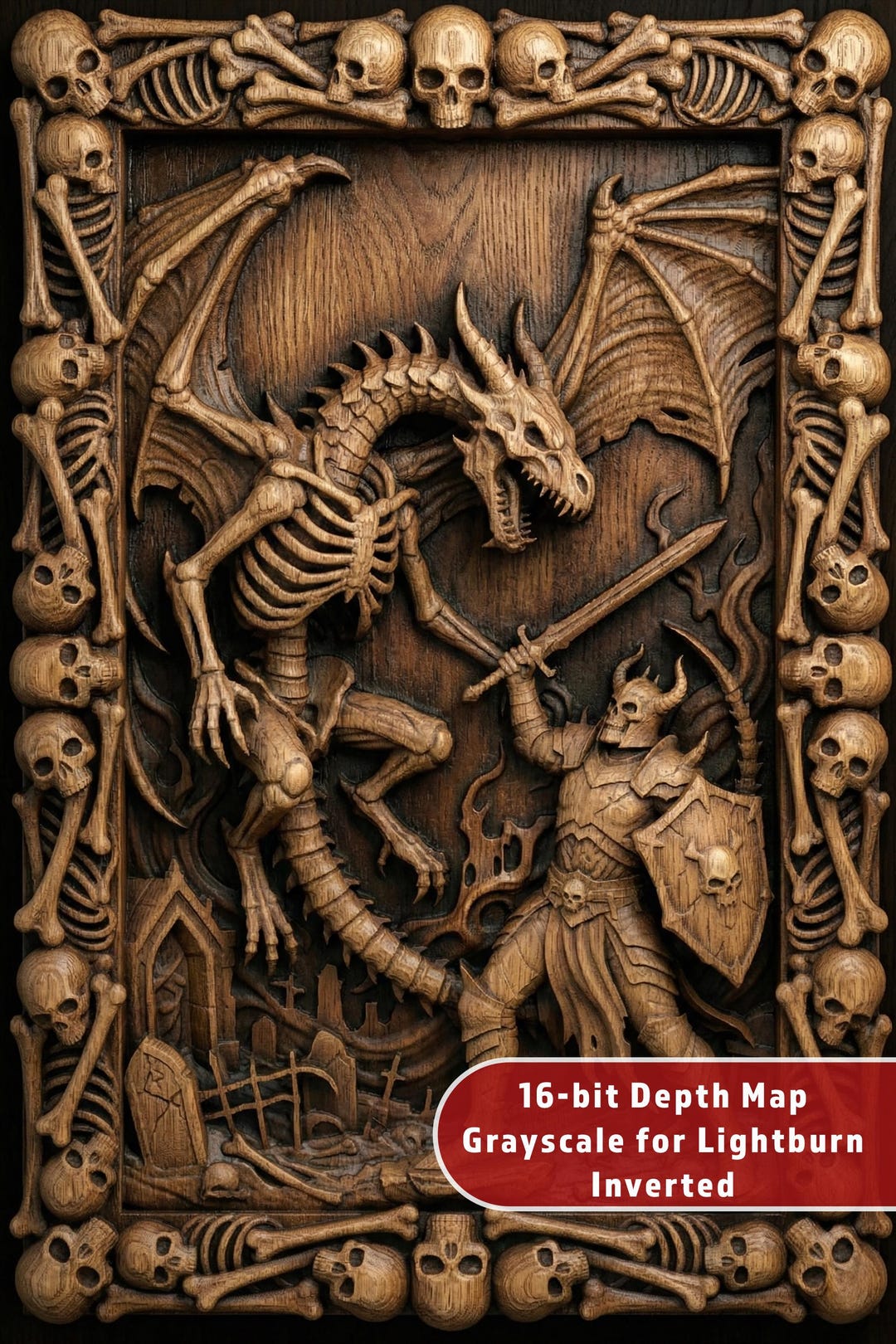 Skeleton Dragon Warrior Battle CNC Depth Map | 3D Relief Carving ...