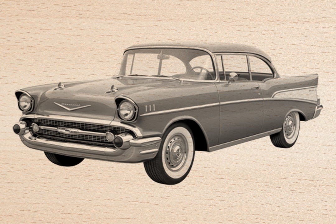 Classic '57 Chevy Engraving | Mid-century Car Template Art | Laser ...
