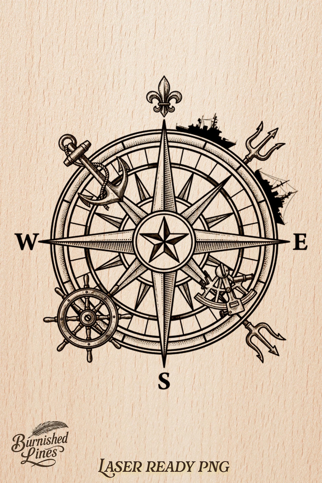 Nautical Compass Rose | Maritime Navigation Map | Laser Cut File | CNC ...