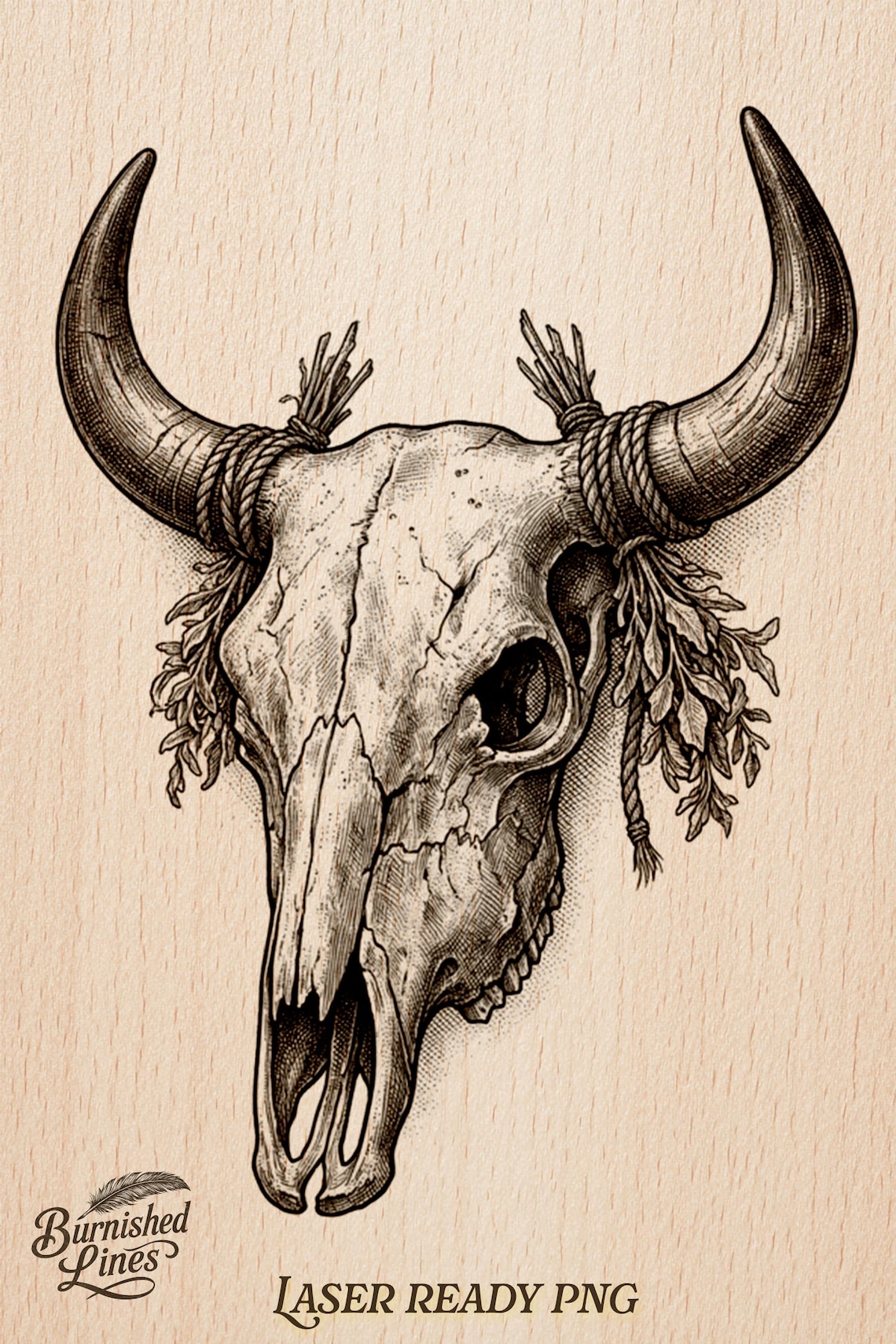 Western Bull Skull | Boho Wall Decor | Laser Engraving File | Rustic ...