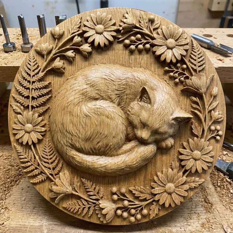 Sleeping Cat Floral Wreath 3D Relief Engraving | Pet Memorial Laser ...