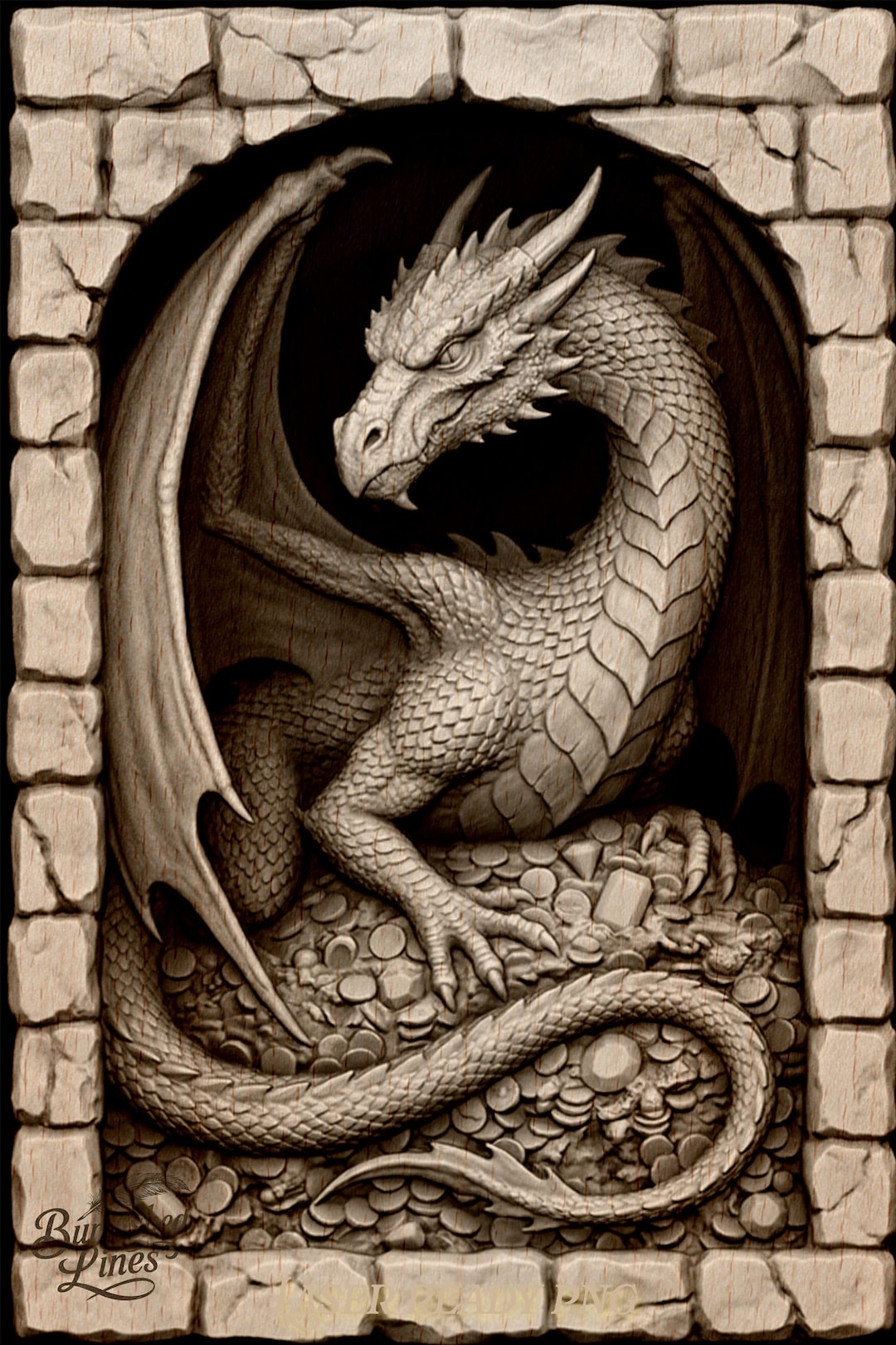 Dragon Hoard Depth Map | 3D Laser Engraving PNG | CNC Relief Carving ...