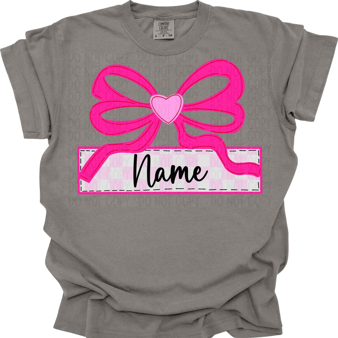 Hand Drawn Bow Checkered Name Plate Valentines PNG Instant Digital ...